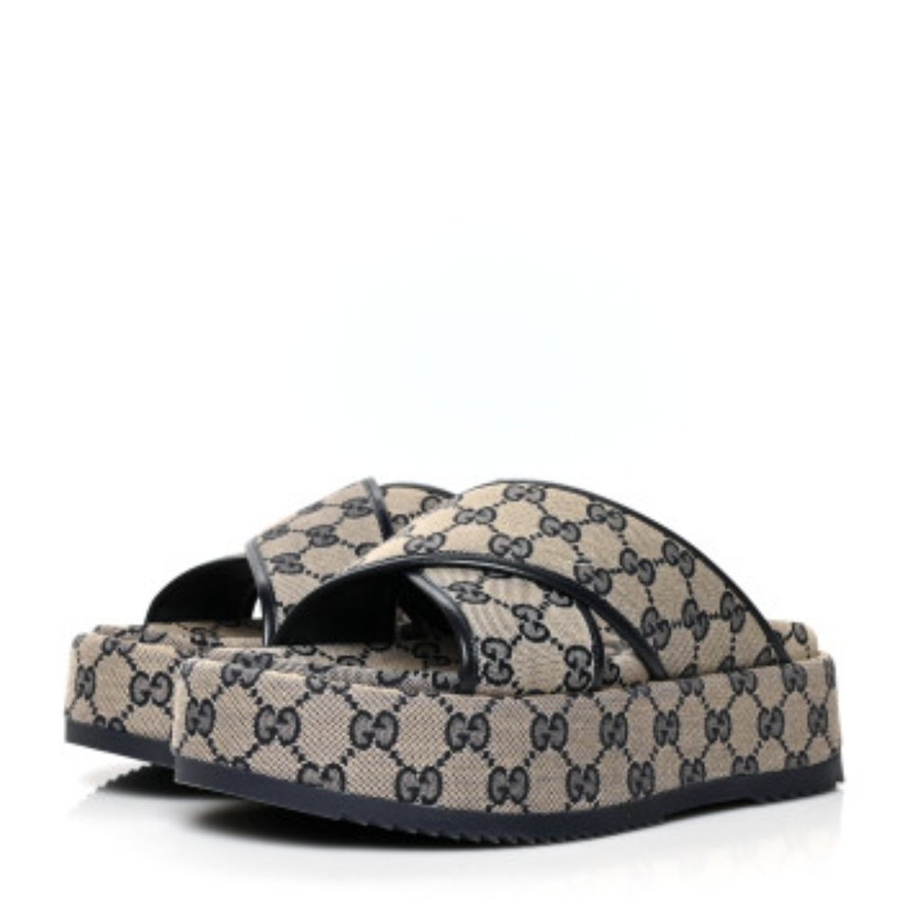 Gucci Monogram Criss Cross Platform Slide Sandals - Gem